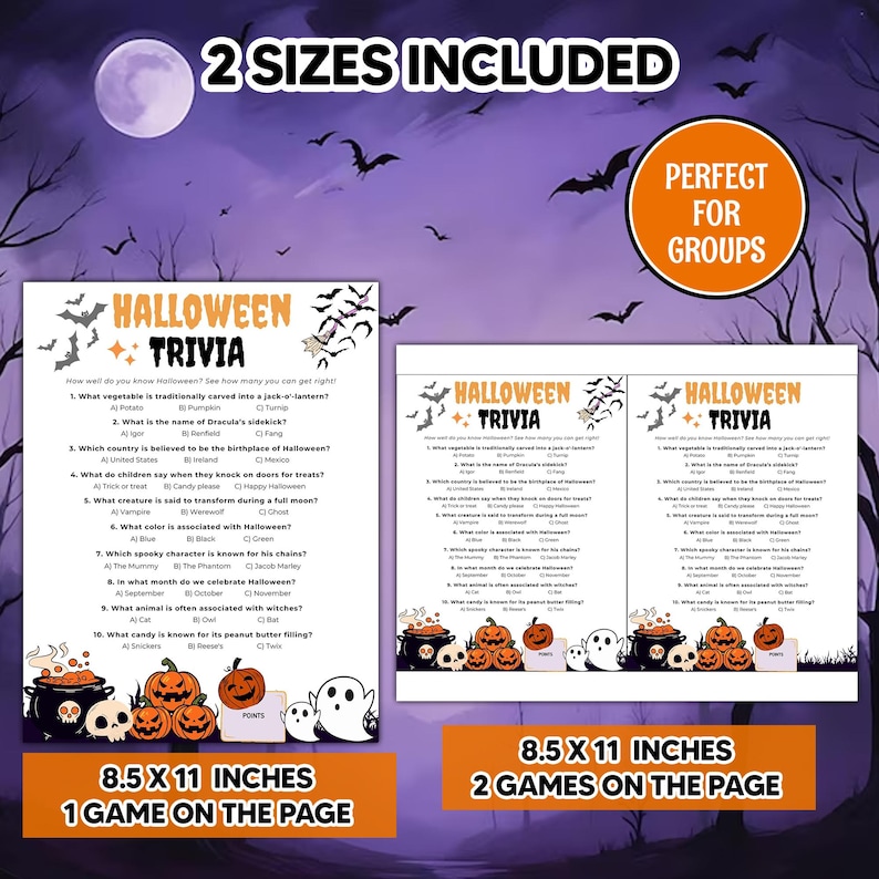 Halloween Trivia Game, Printable Quiz With Answers for a Family, Office ...
