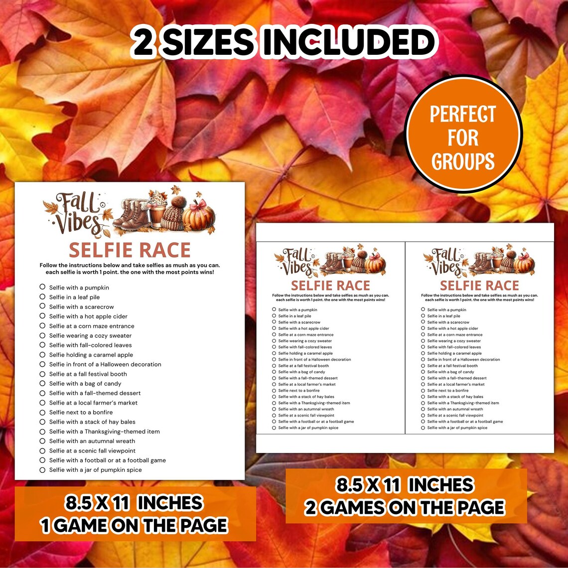 Fall Selfie Race Game Printable Autumn Games Fall Time Activities for ...