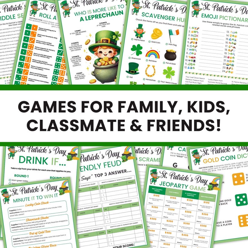St.patrick's Day Game Bundle, St Patrick's Day Party Games, Printable ...