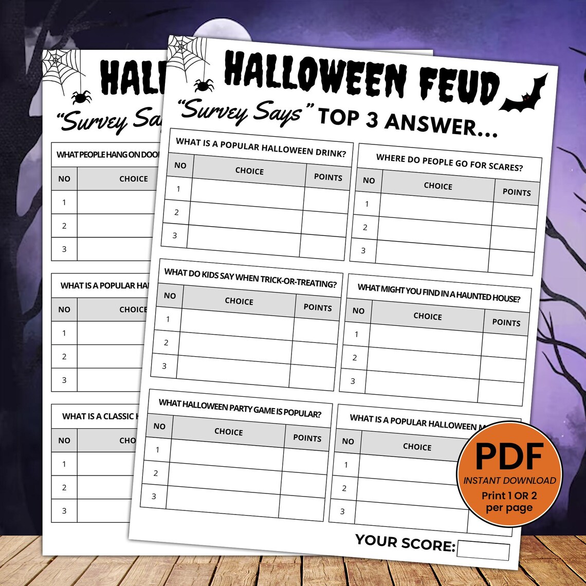 Halloween Friendly Feud Game, Printable Party Game (digital Download ...