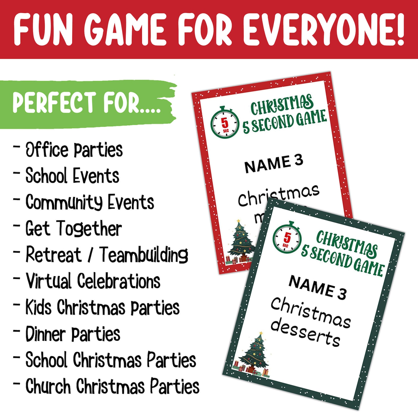 Christmas 5 Second Game, Party Trivia (printable) - Etsy
