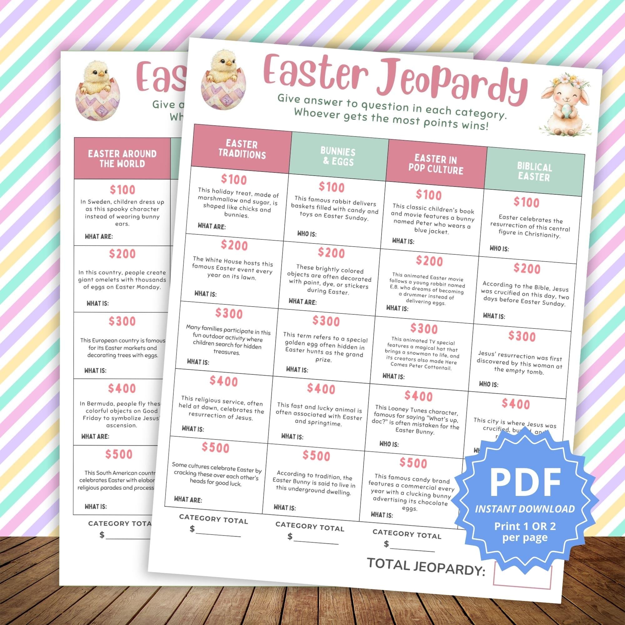 Easter Jeopardy Game, Easter Trivia Party Game, Printable Game, Easter ...
