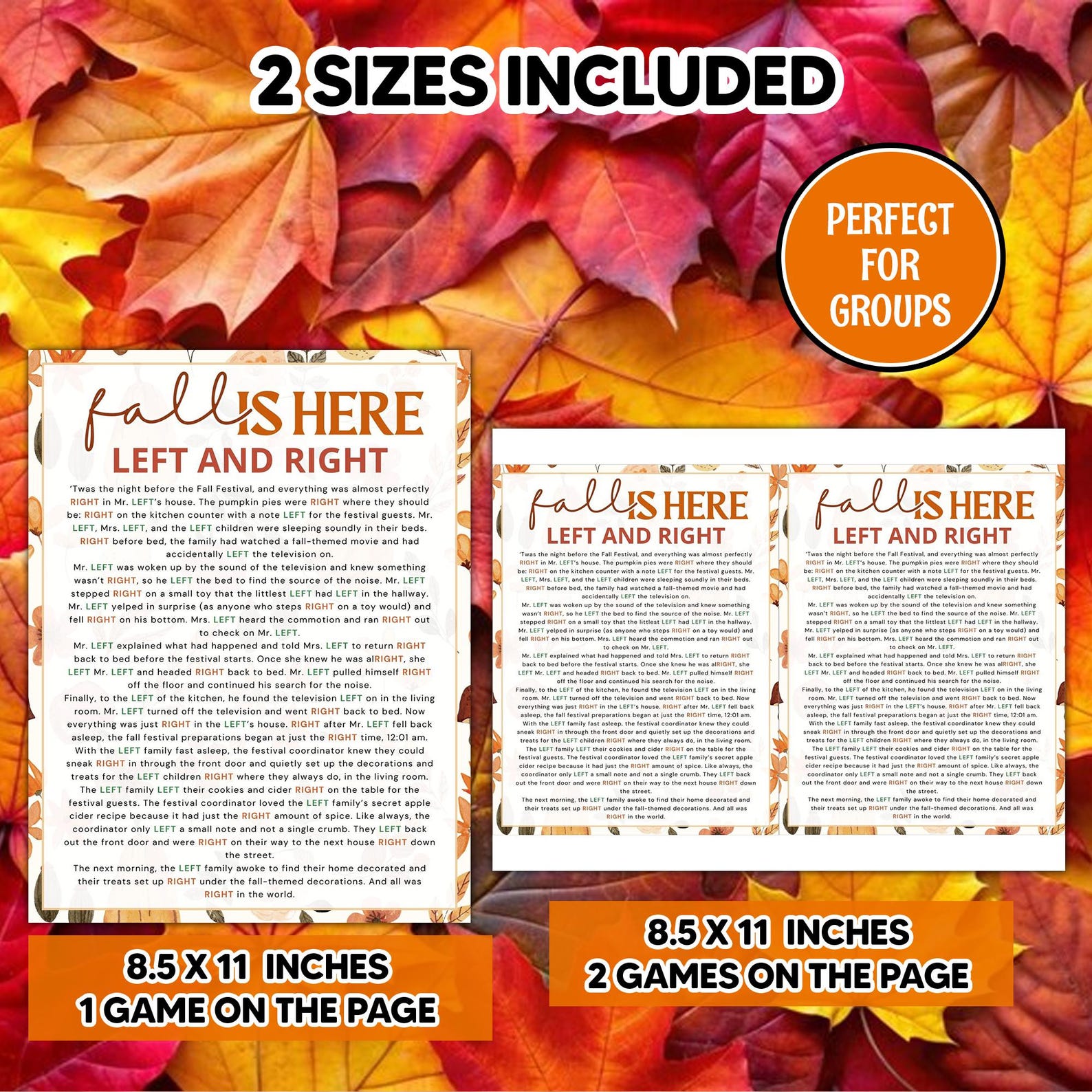 Fall Left Right Story Game, Autumn Party (digital Download) - Etsy