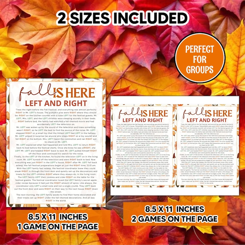 Fall Left Right Game, Left Right Story Pass the Gift Prize Exchange ...