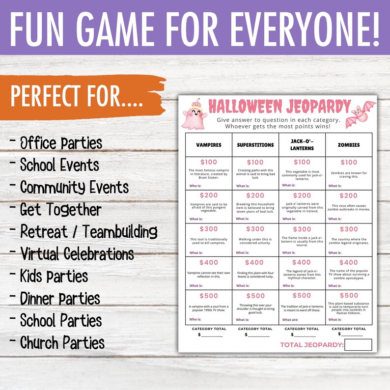 Halloween Jeoparty Game | Halloween Family Game | Printable Halloween ...