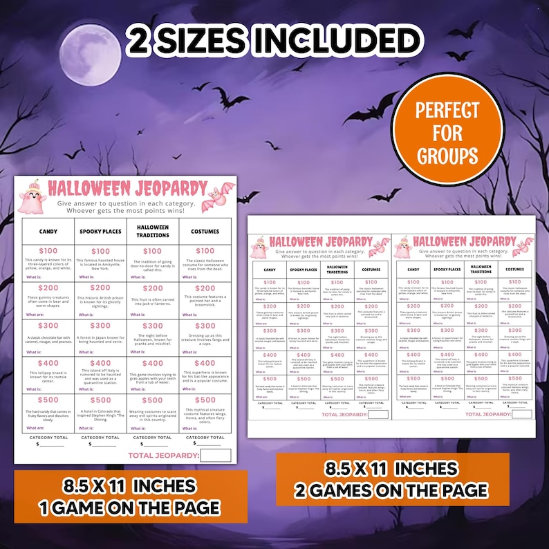 Halloween Jeoparty Game | Halloween Family Game | Printable Halloween ...