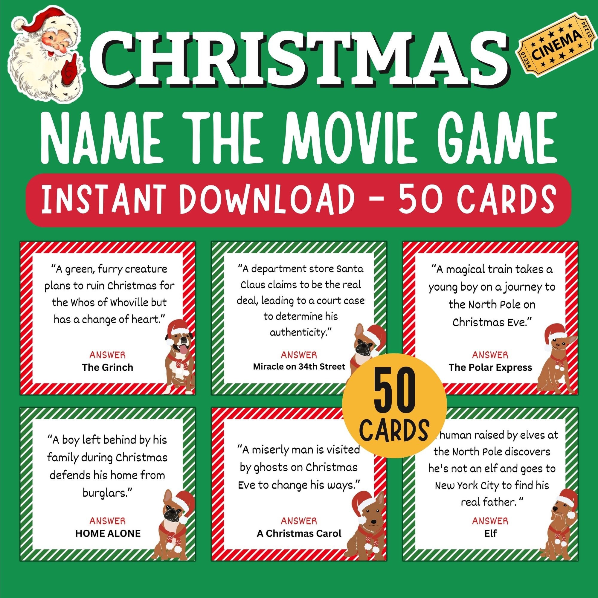 Christmas Name the Movie Game, Printable Christmas Party Game, Guess ...