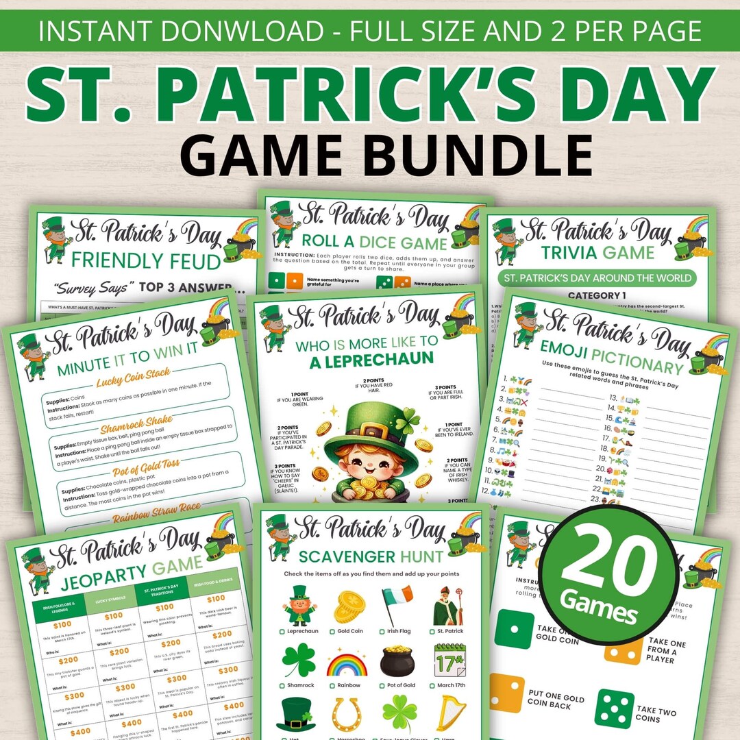 St Patricks Day Printable Games, St Patricks Games Bundle, St. Paddy's ...