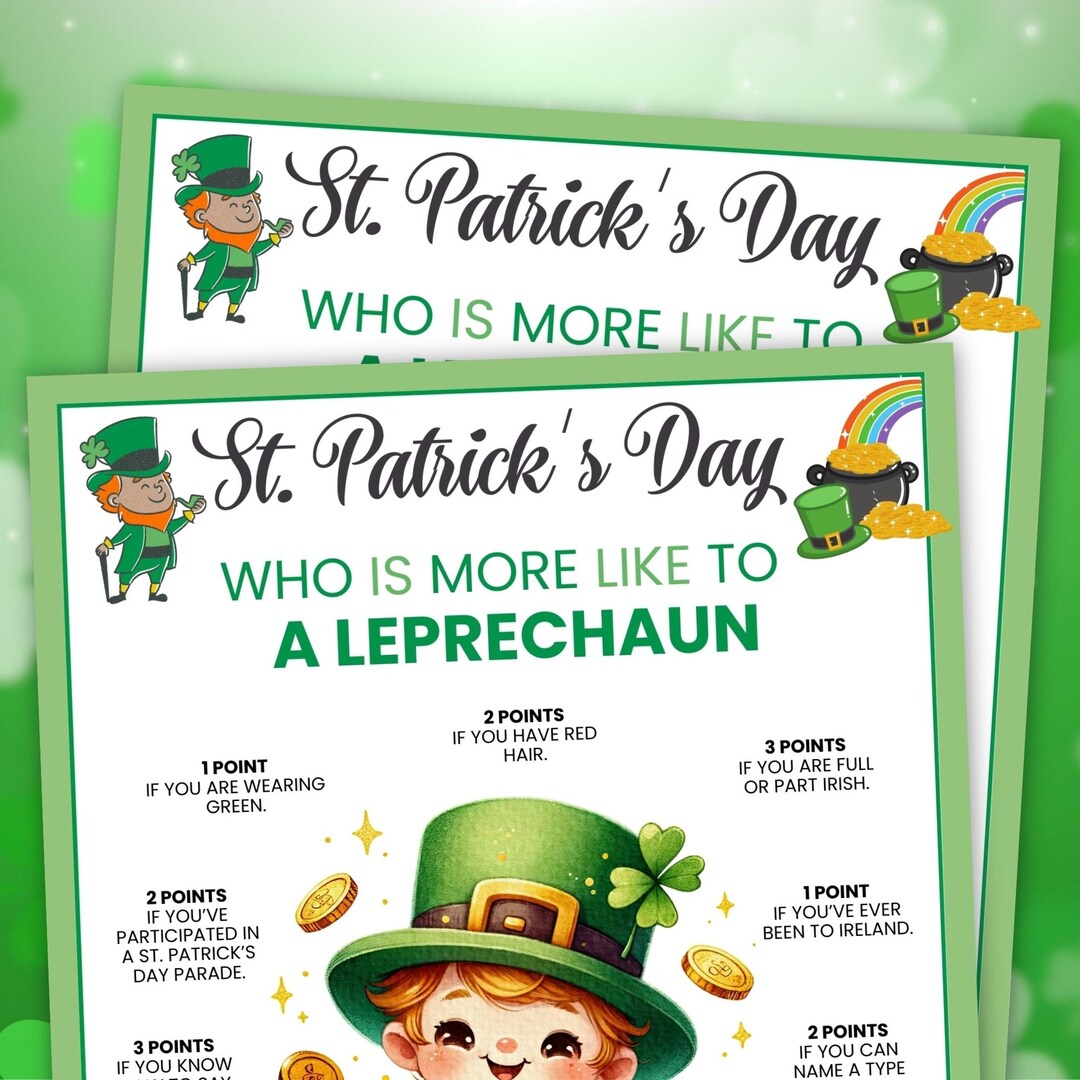 Who is Most Like a Leprechaun, St. Patrick's Day Trivia Game, Irish ...