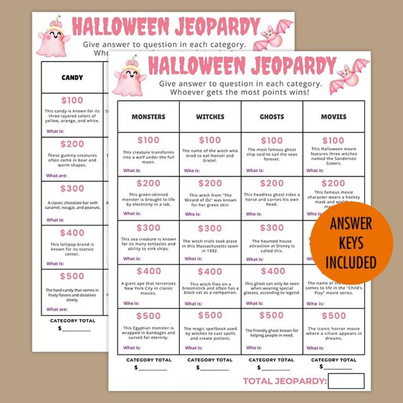 Halloween Jeoparty Game | Halloween Family Game | Printable Halloween ...
