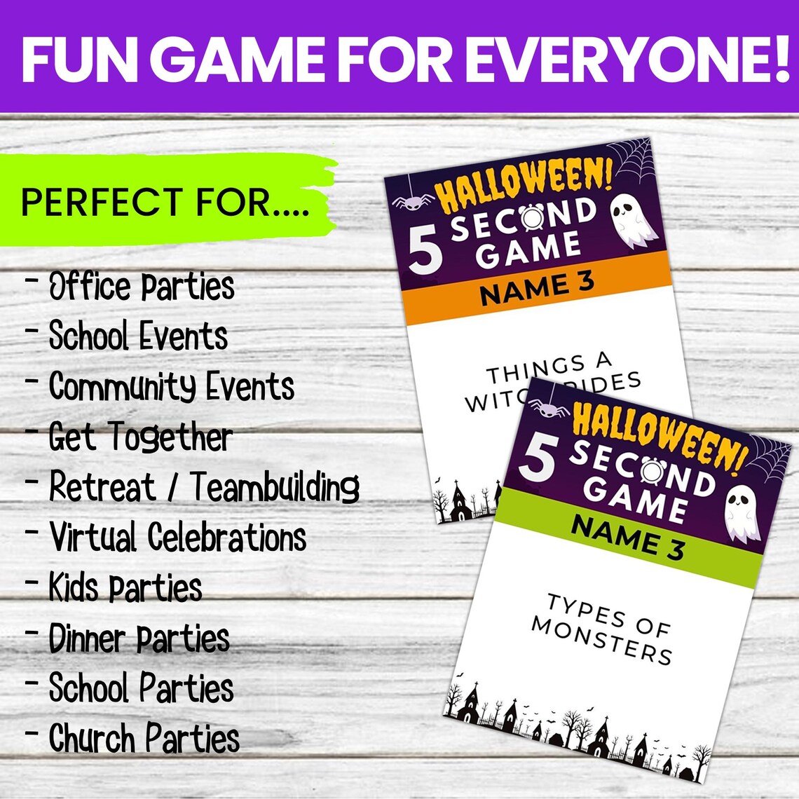 Halloween 5 Second Game Printable Halloween Game Halloween Activity for ...