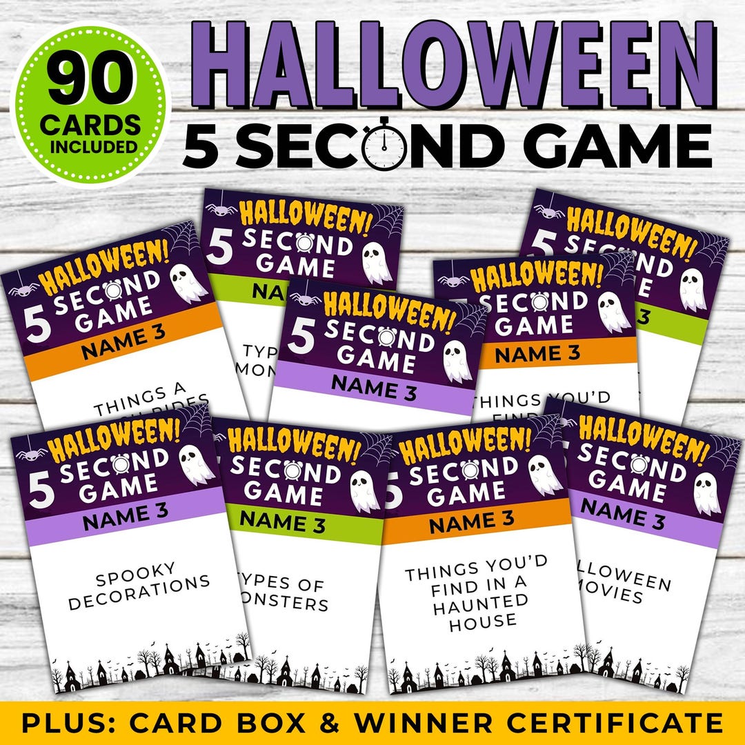 Halloween 5 Second Game | Printable Party Game (90 Cards) - Etsy