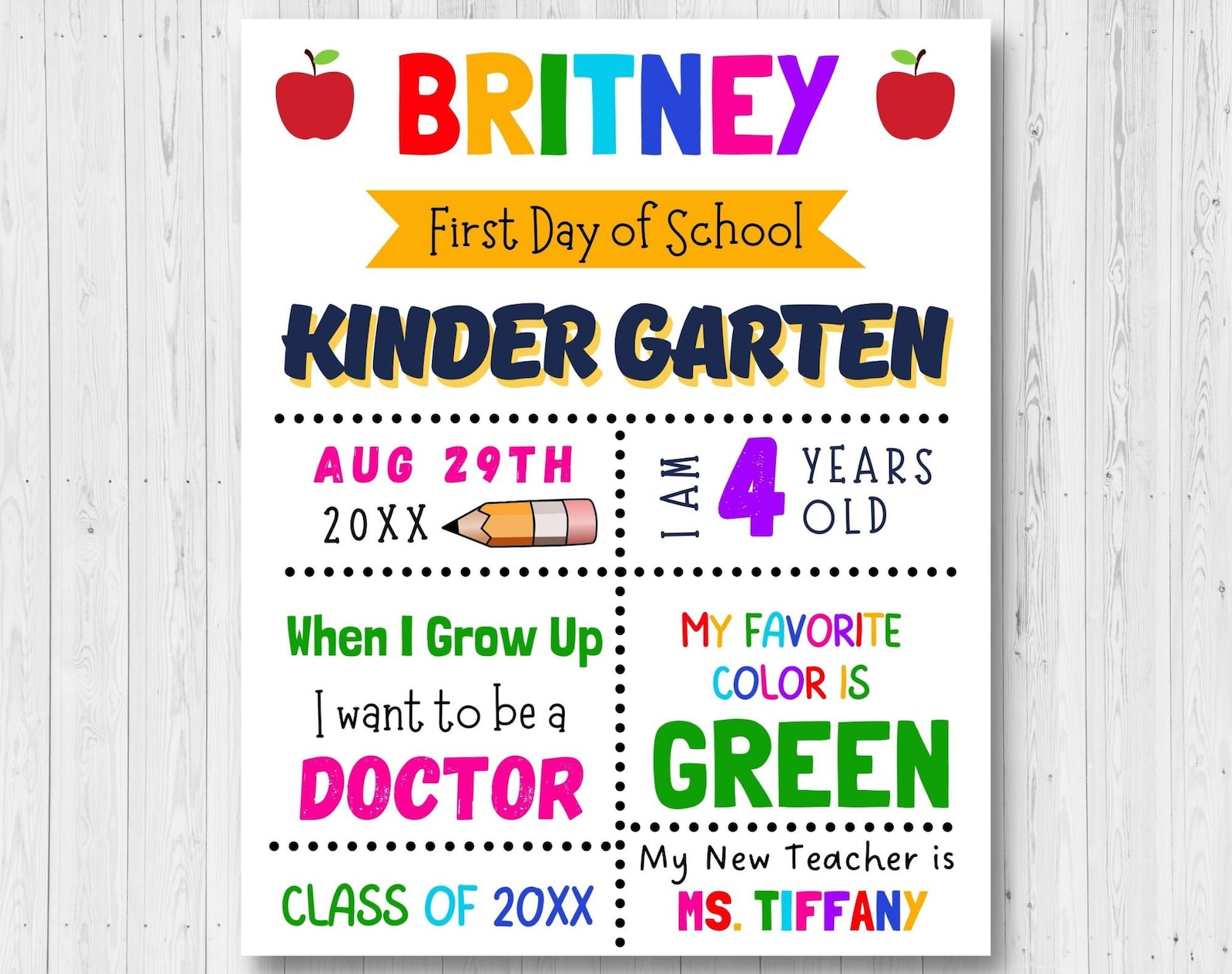 Colorful First Day of School Sign Printable, First Day of Kindergarten ...