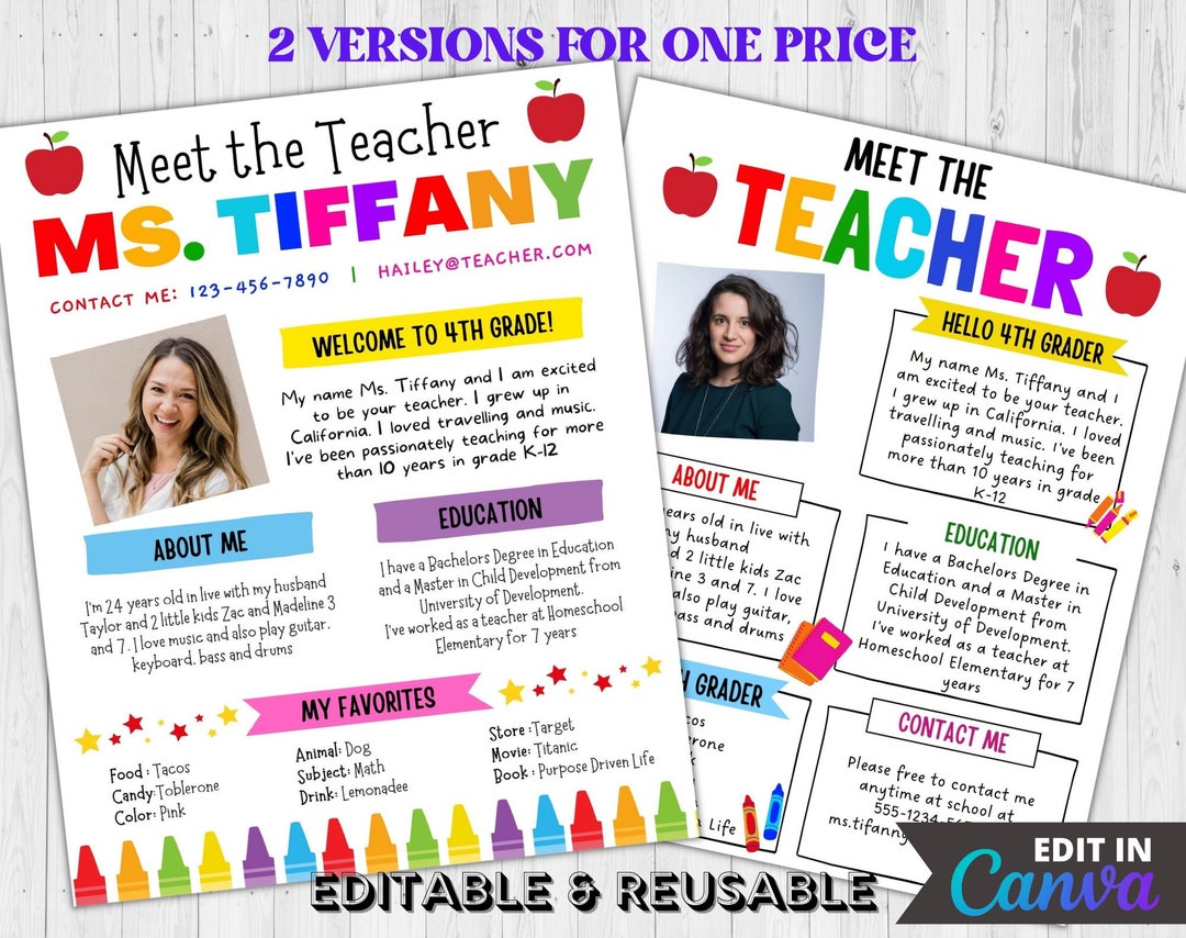 Colorful Meet the Teacher Template, Back to School Newsletter (editable ...