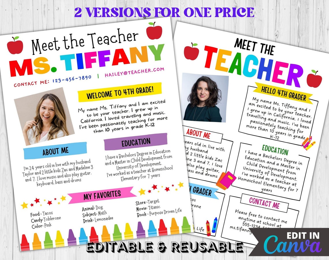 Colorful Meet the Teacher Editable Template Letter Flyer Set - Etsy