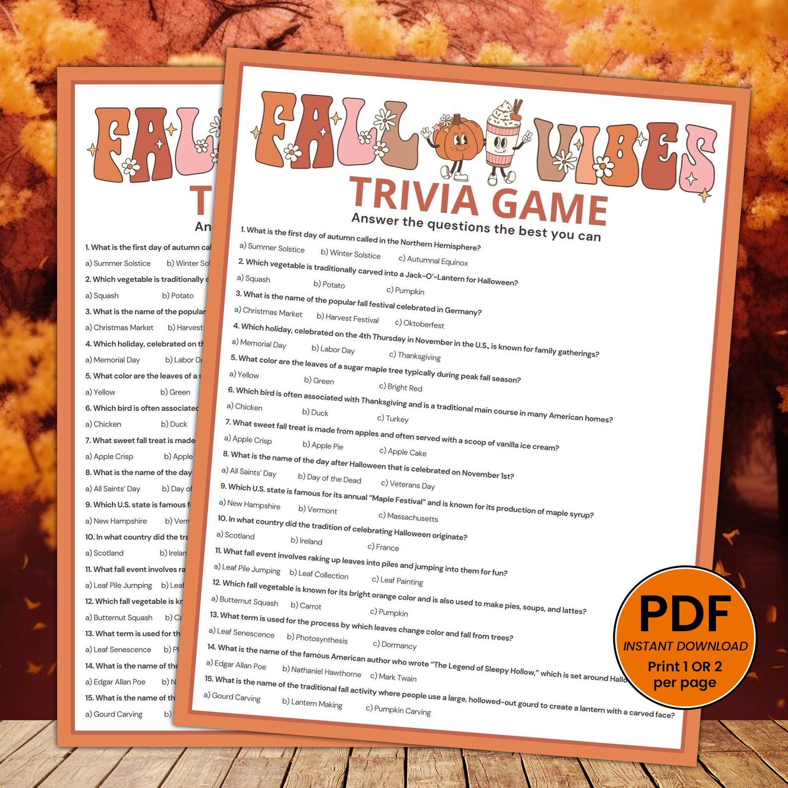 Fall Trivia Game | Printable Autumn Games | Autumn Game for Adults ...