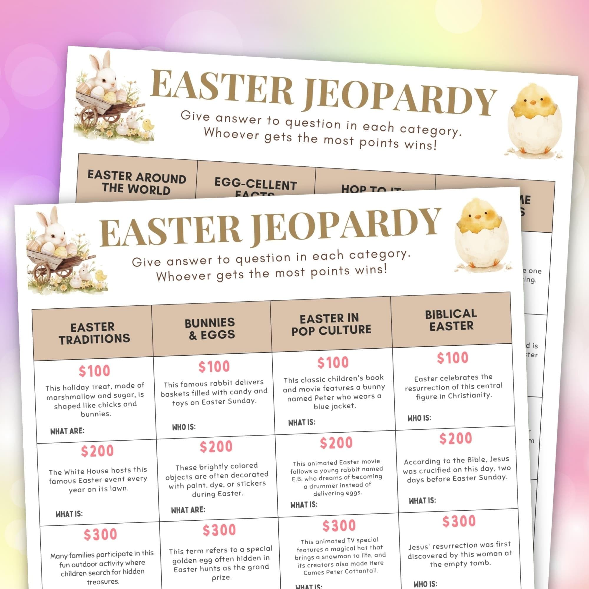 Printable Easter Jeopardy Game, Family Trivia (PDF) - Etsy