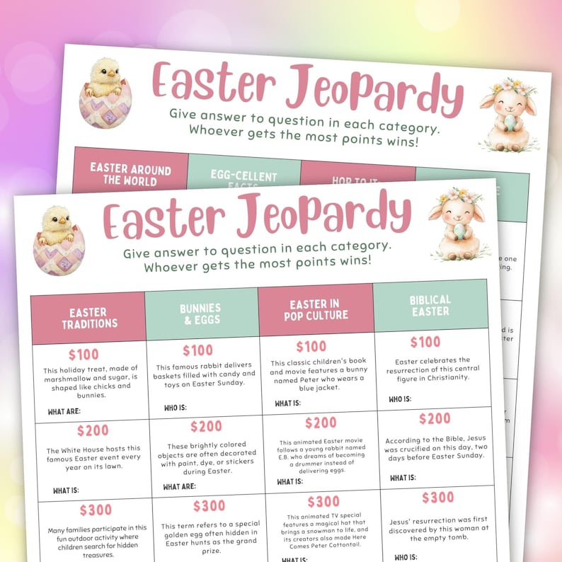 Easter Jeopardy Game, Easter Trivia Party Game, Printable Game, Easter ...