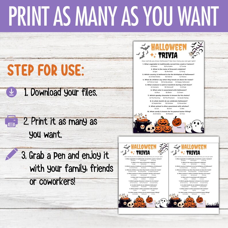 Halloween Trivia Game, Printable Party Quiz (digital Download) - Etsy