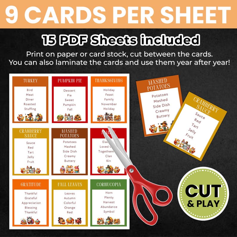 Thanksgiving Taboo Game, Printable Family Cards (digital Download) - Etsy