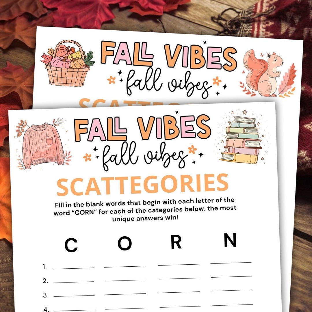 Scattergories Fall Printable Game, Autumn Games Printable, Fall Games ...