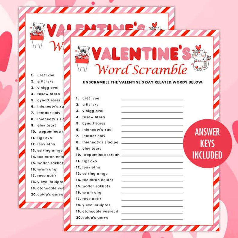 Valentines Day Word Scramble | Valentines Printable Games | Printable ...