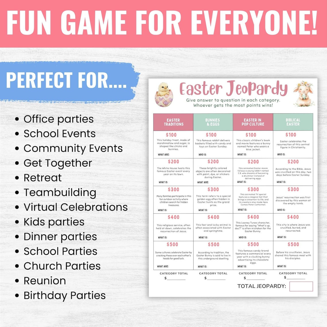 Easter Jeopardy Game, Easter Trivia Party Game, Printable Game, Easter ...