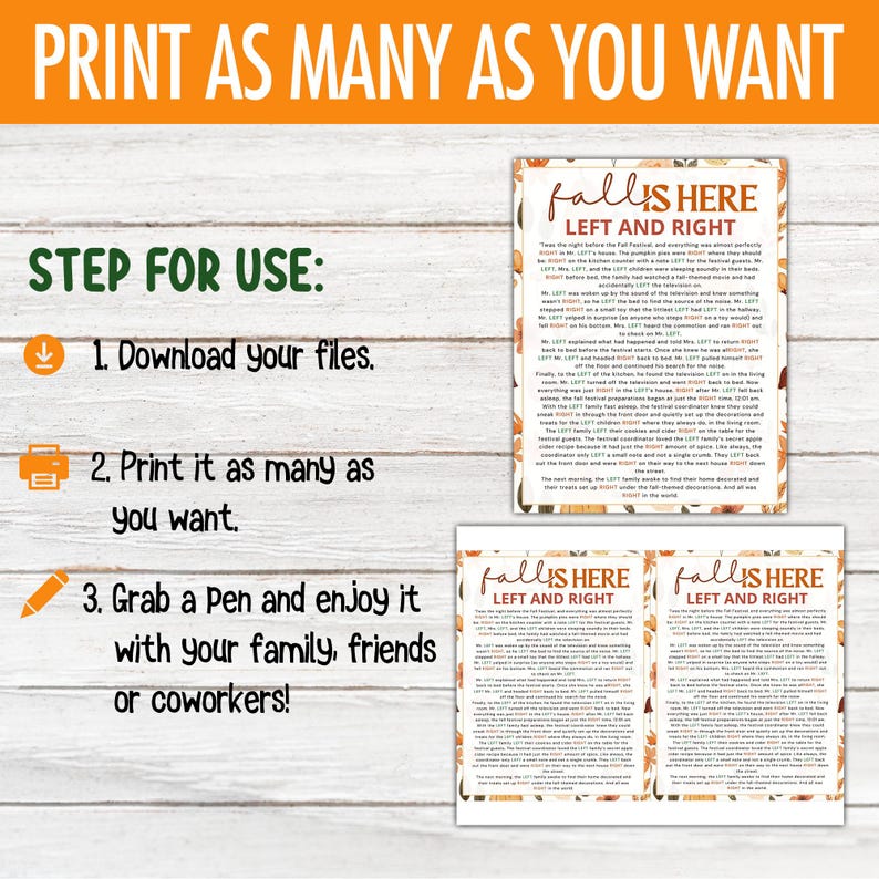 Fall Left Right Game, Left Right Story Pass the Gift Prize Exchange ...