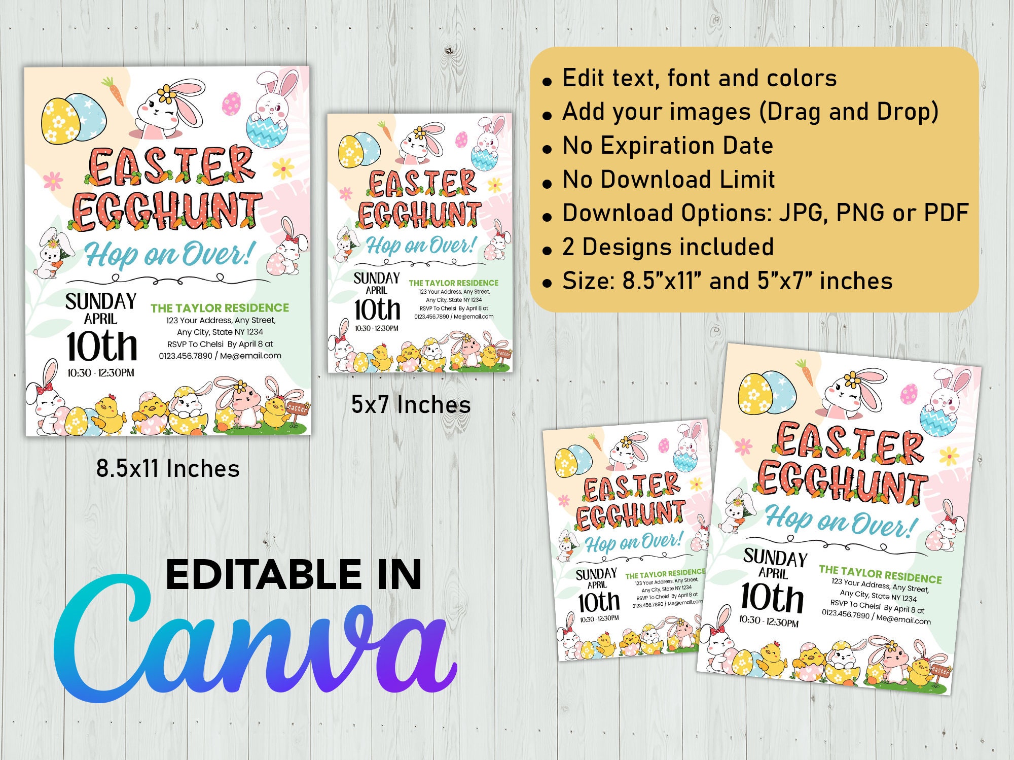 Editable Easter Egg Hunt Invitation Template Hop on Over Easter Bunny ...