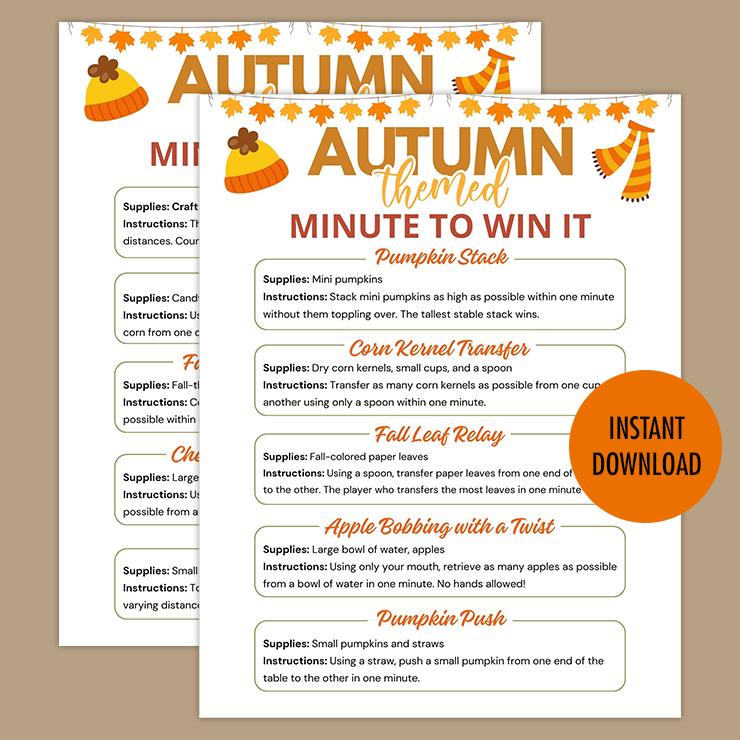 Fall Minute to Win It Games, Autumn Party (printable) - Etsy