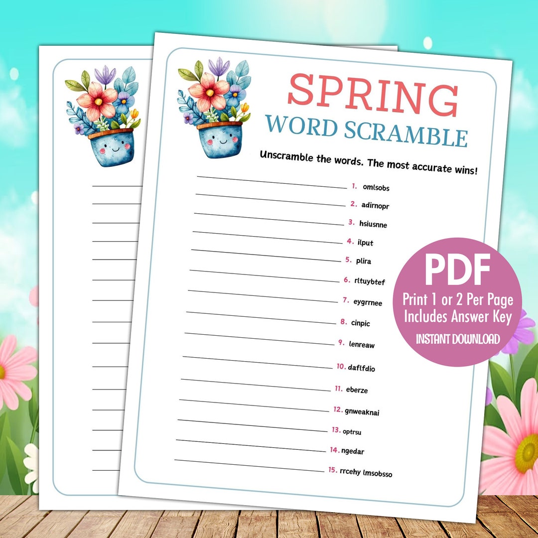Spring Word Scramble Game | Printable Springtime Games | Party Games ...