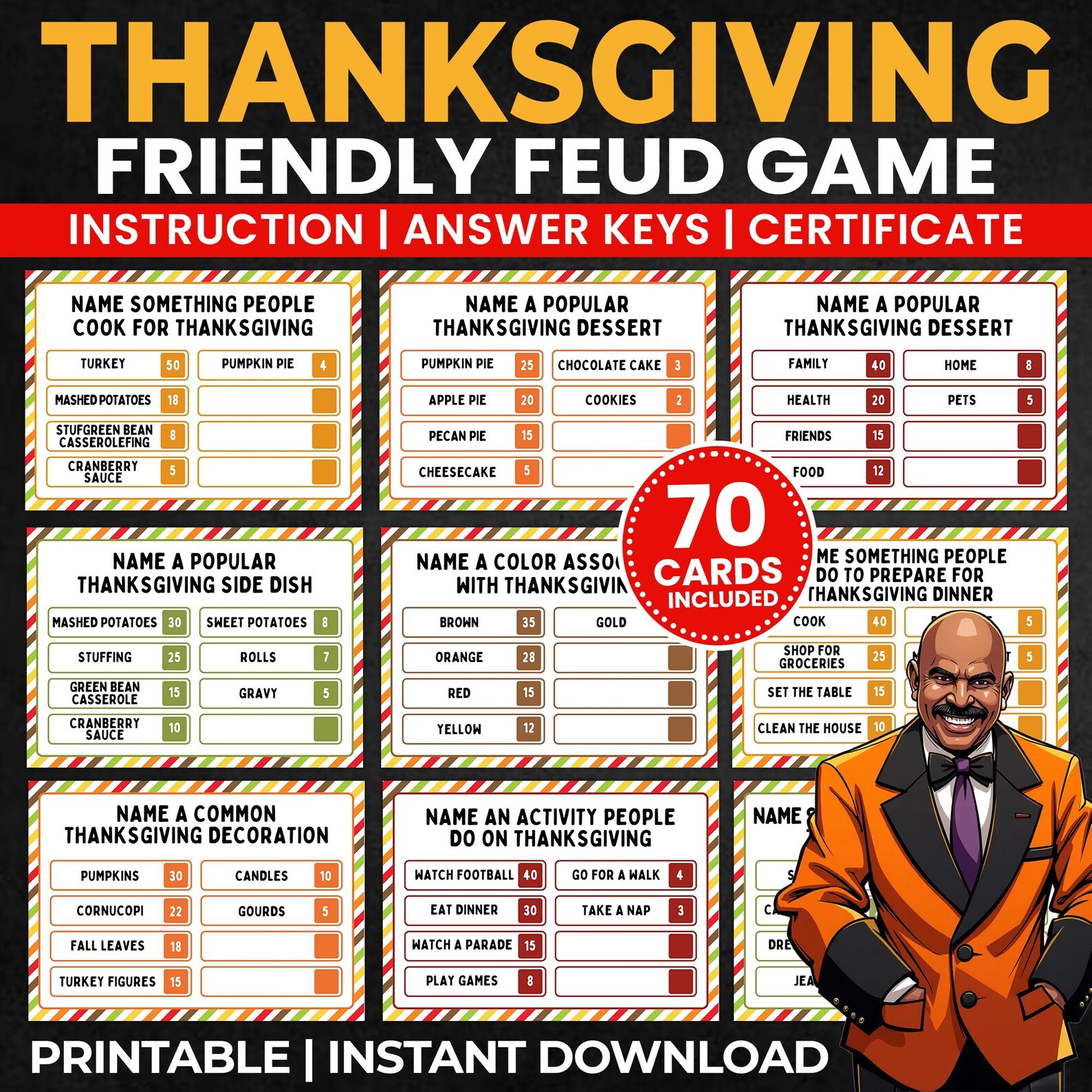 Thanksgiving Friendly Feud Game, Fun Family Game Night Activity ...