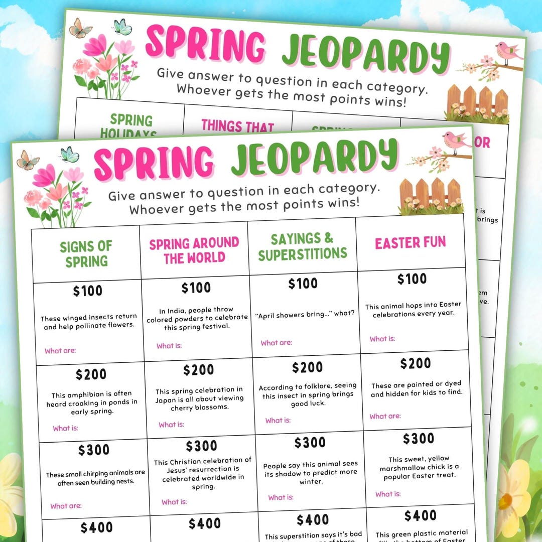 Spring Jeopardy Printable Trivia Game, Springtime Family Feud, Office ...
