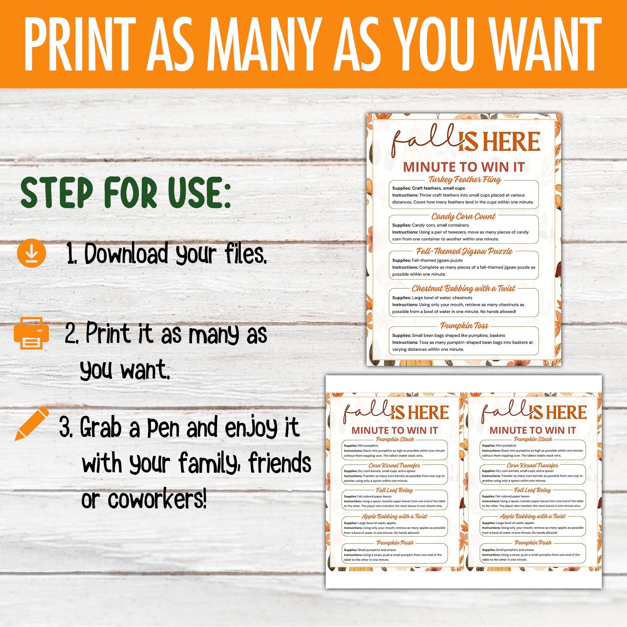 Fall Minute to Win It Games, Thanksgiving Autumn Party (printable) - Etsy