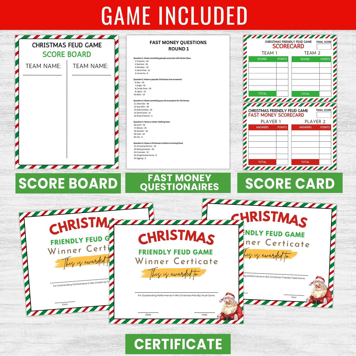Christmas Friendly Feud Game, Printable Trivia (digital Download) - Etsy
