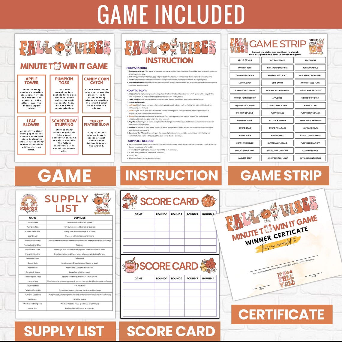 Fall Minute to Win It Games | Autumn Thanksgiving Party (printable) - Etsy