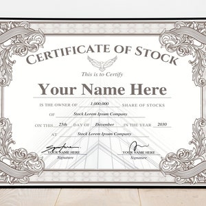 Certificate of Stock, Editable Stock Certificate Template, Certificate ...