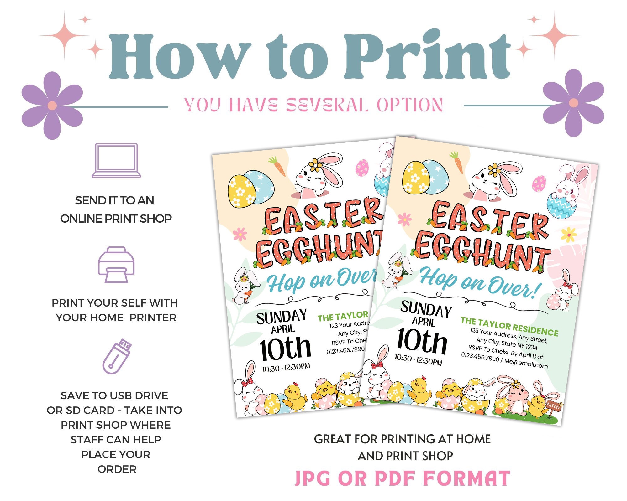 Editable Easter Egg Hunt Invitation Template Hop on Over Easter Bunny ...