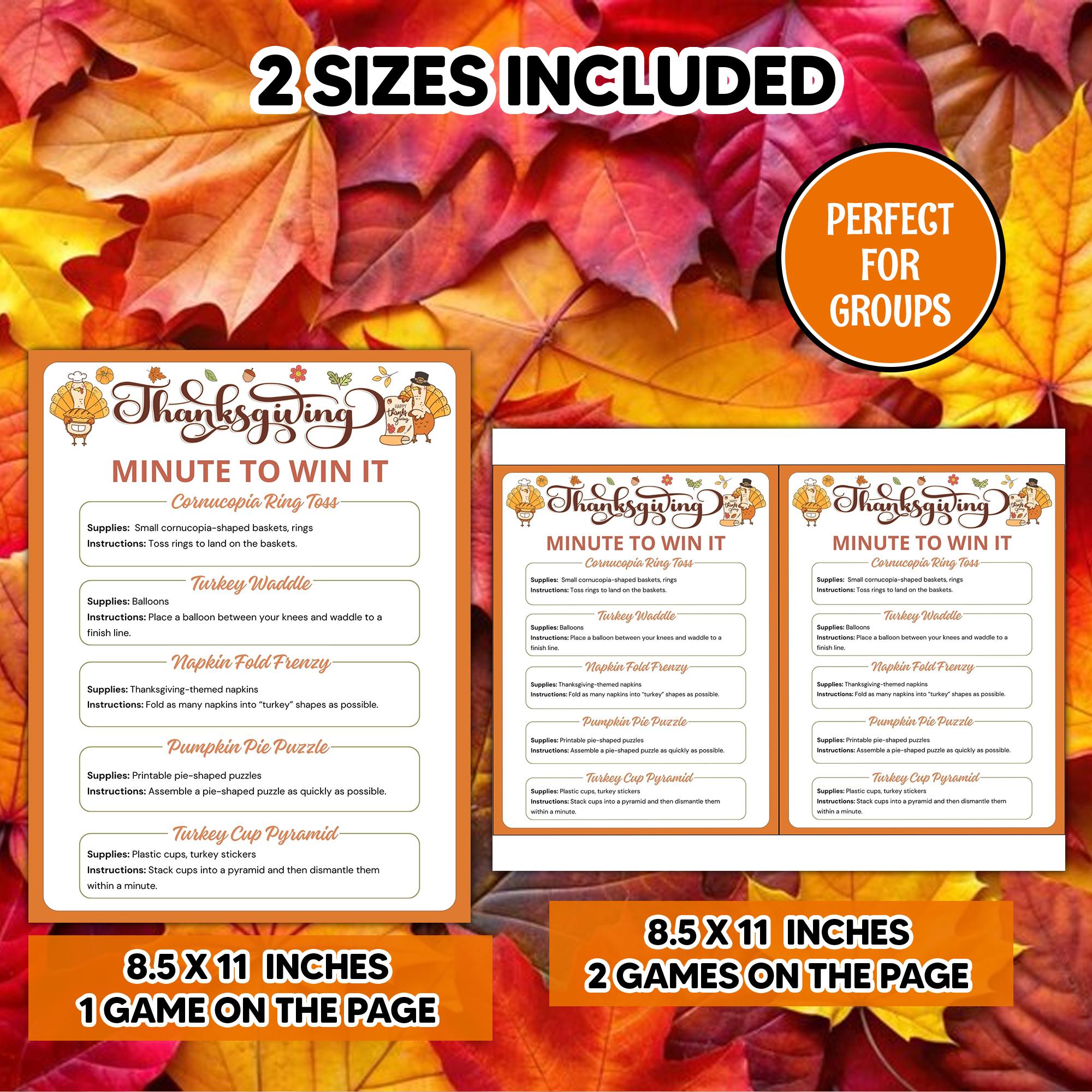 Thanksgiving Minute to Win It Games, Printable Party Activity (digital ...