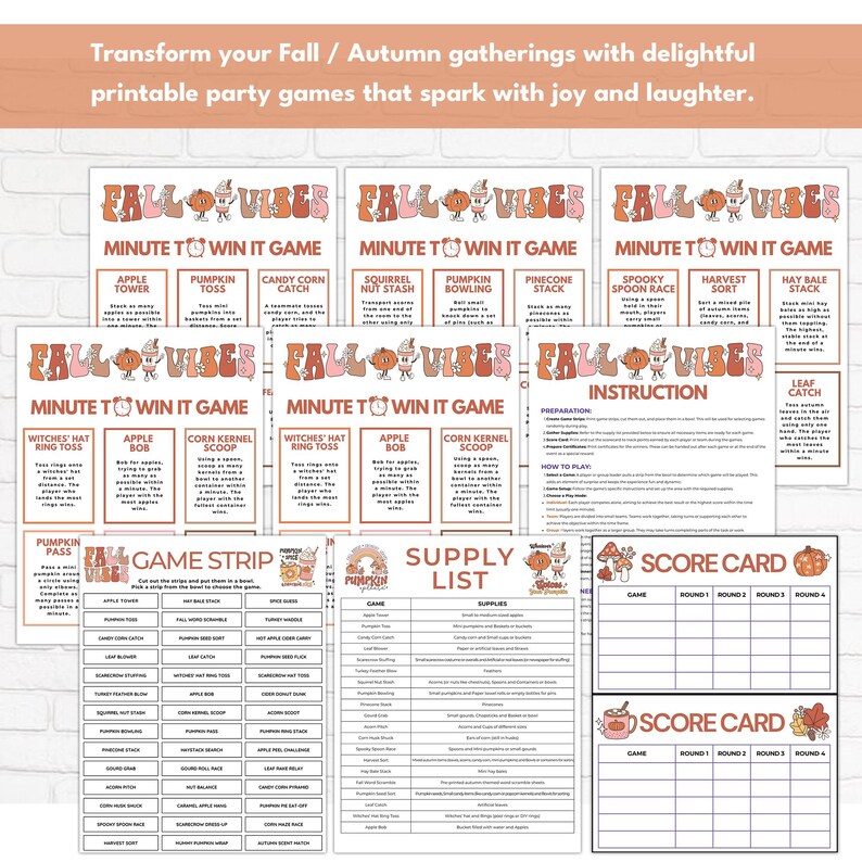 Fall Minute to Win It Games | Autumn Thanksgiving Party (printable) - Etsy