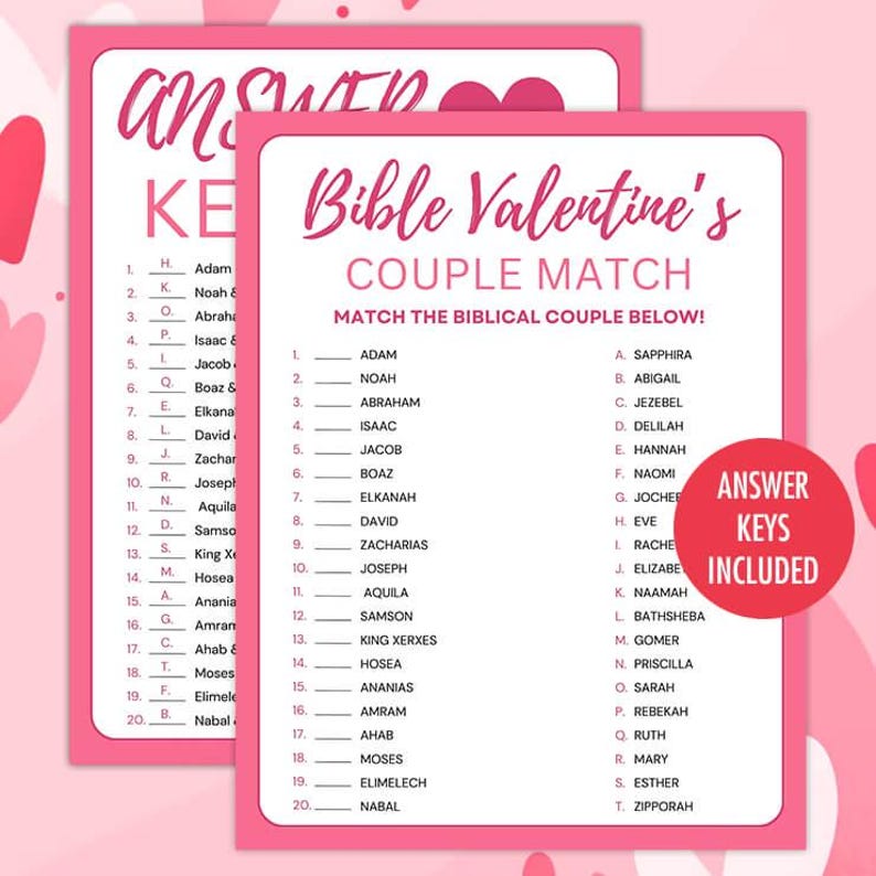 Valentine Bible Couples Match Game, Fun Church Party (PDF) - Etsy
