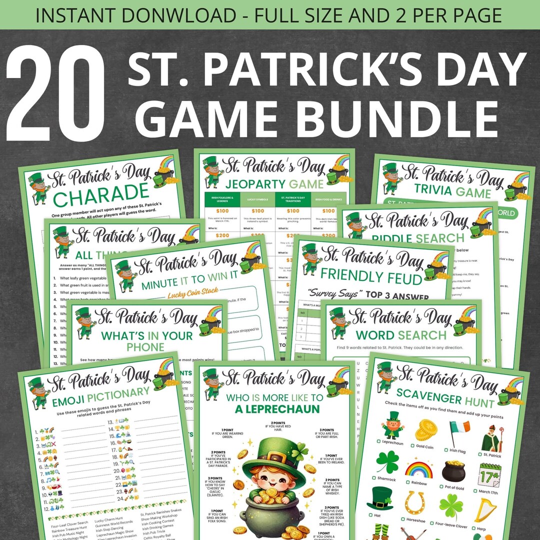 St. Patrick's Day Games Bundle, Printable Trivia, Charades (digital ...