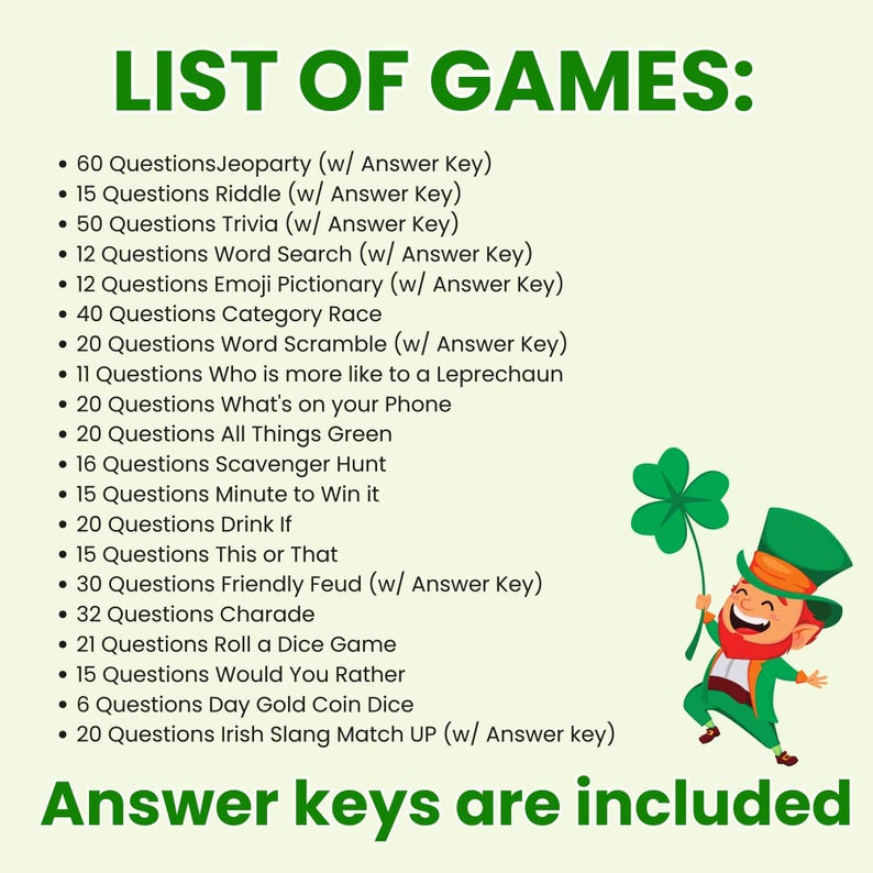St.patrick's Day Game Bundle, St Patrick's Day Party Games, Printable ...