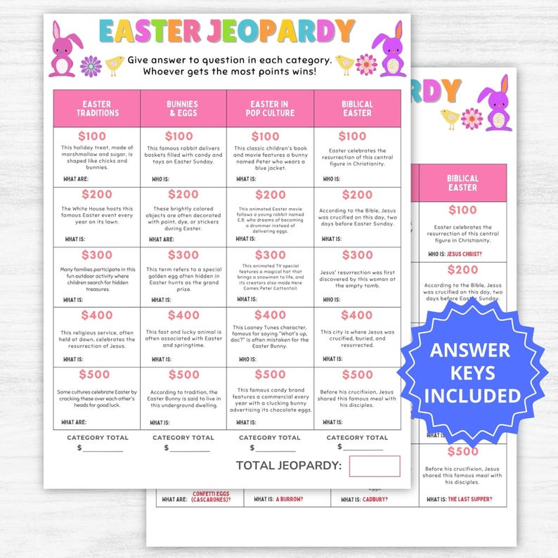 Easter Jeopardy Trivia Game, Family & Office Fun (printable PDF) - Etsy