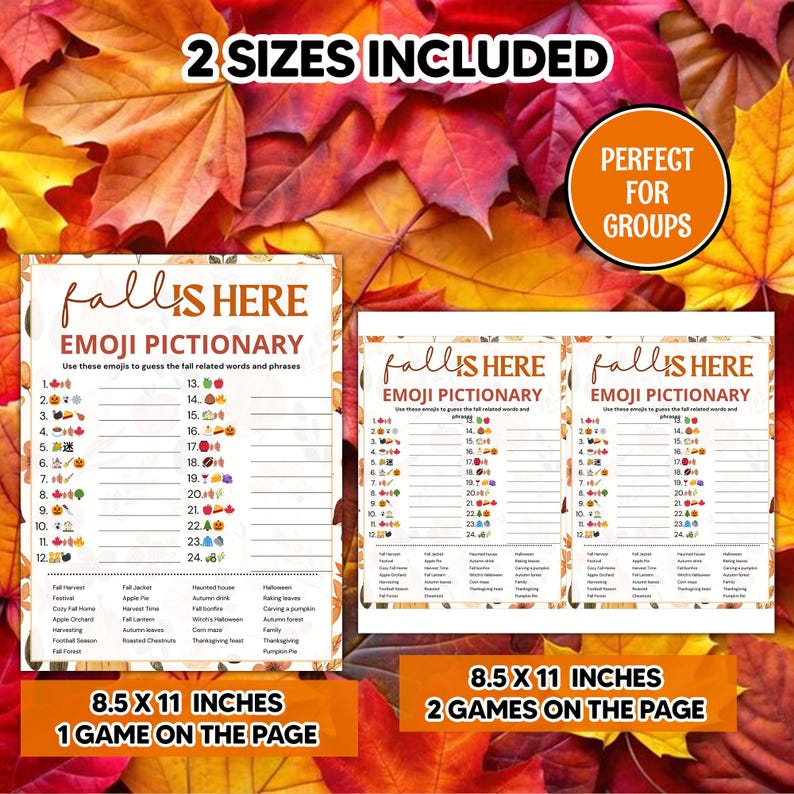 Fall Emoji Pictionary Game | Printable Autumn Activity (digital ...