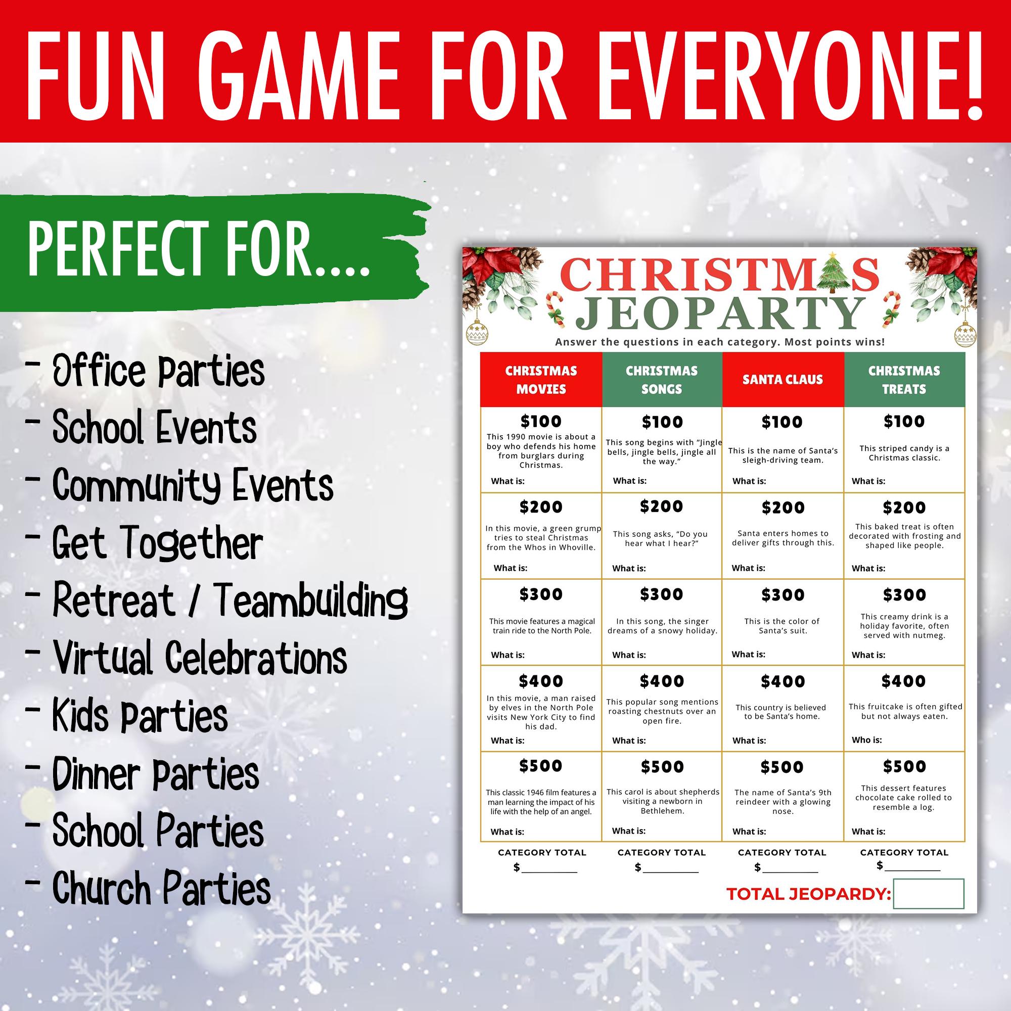 Christmas Game Jeopardy Printable, Friendmas Jeoparty Game, Christmas ...
