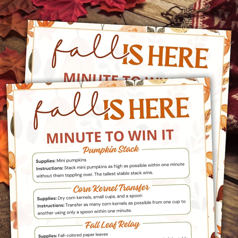 Fall Minute to Win It Games, Thanksgiving Autumn Party (printable) - Etsy