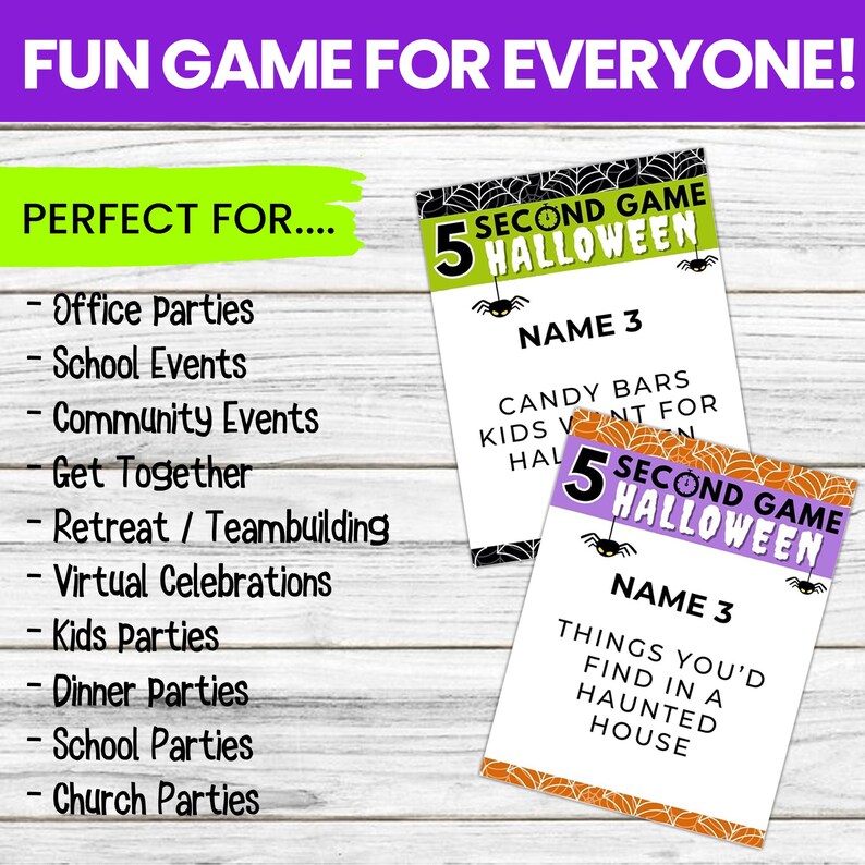 Halloween 5 Second Game, Printable Halloween Party Game for Teens and ...