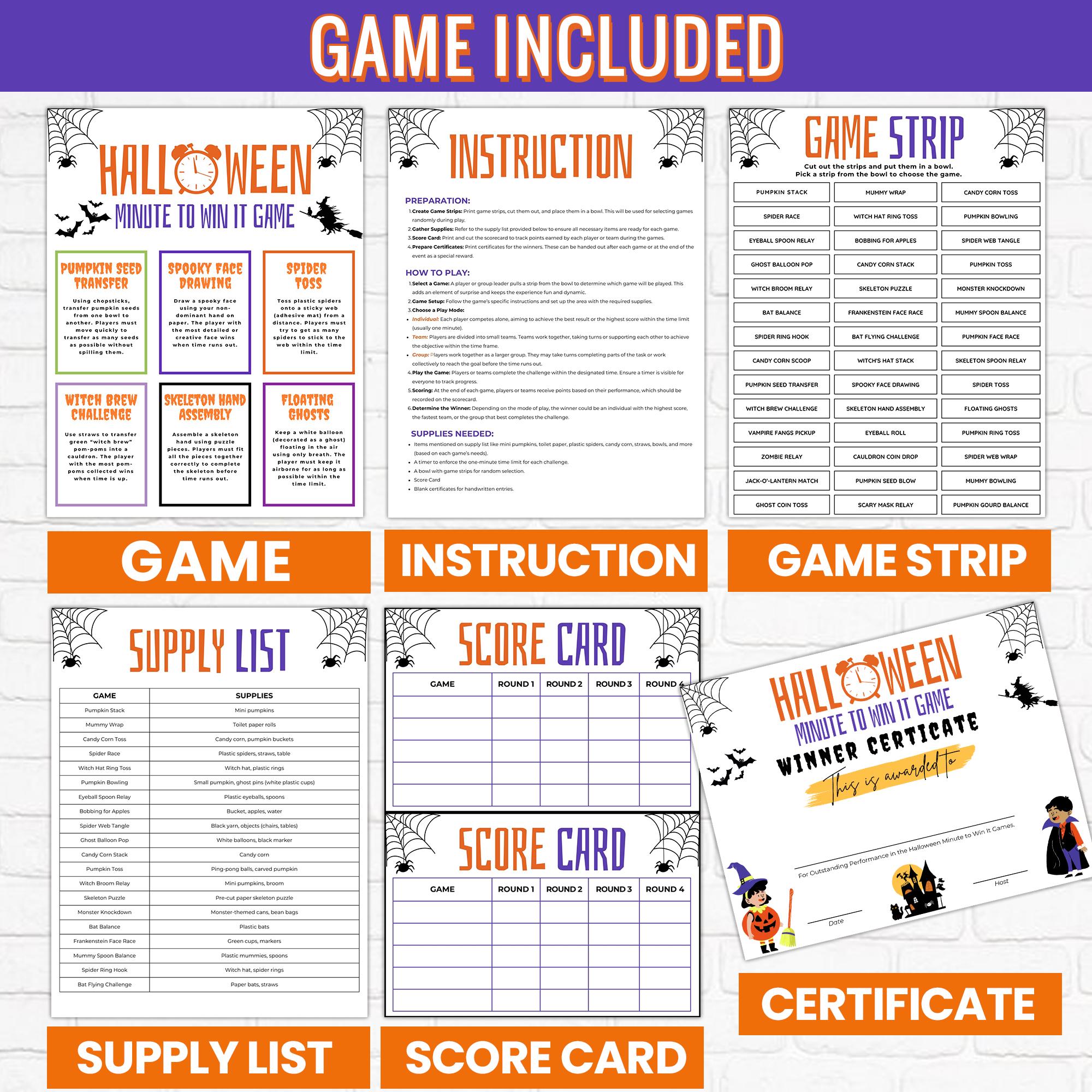 Halloween Minute to Win It Games, Printable Party Activities (digital ...