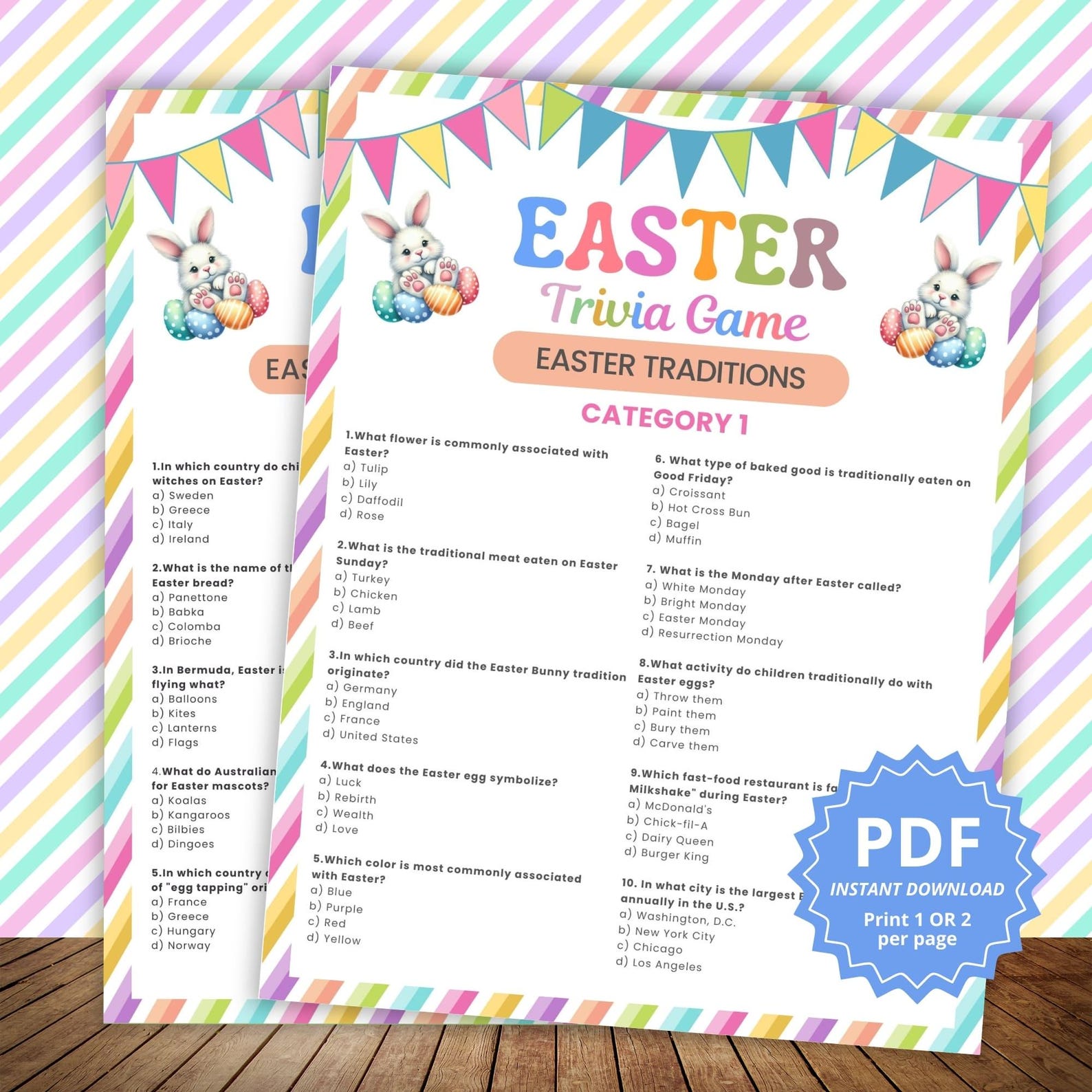 Printable Easter Trivia Game, 50 Questions (instant Download) - Etsy